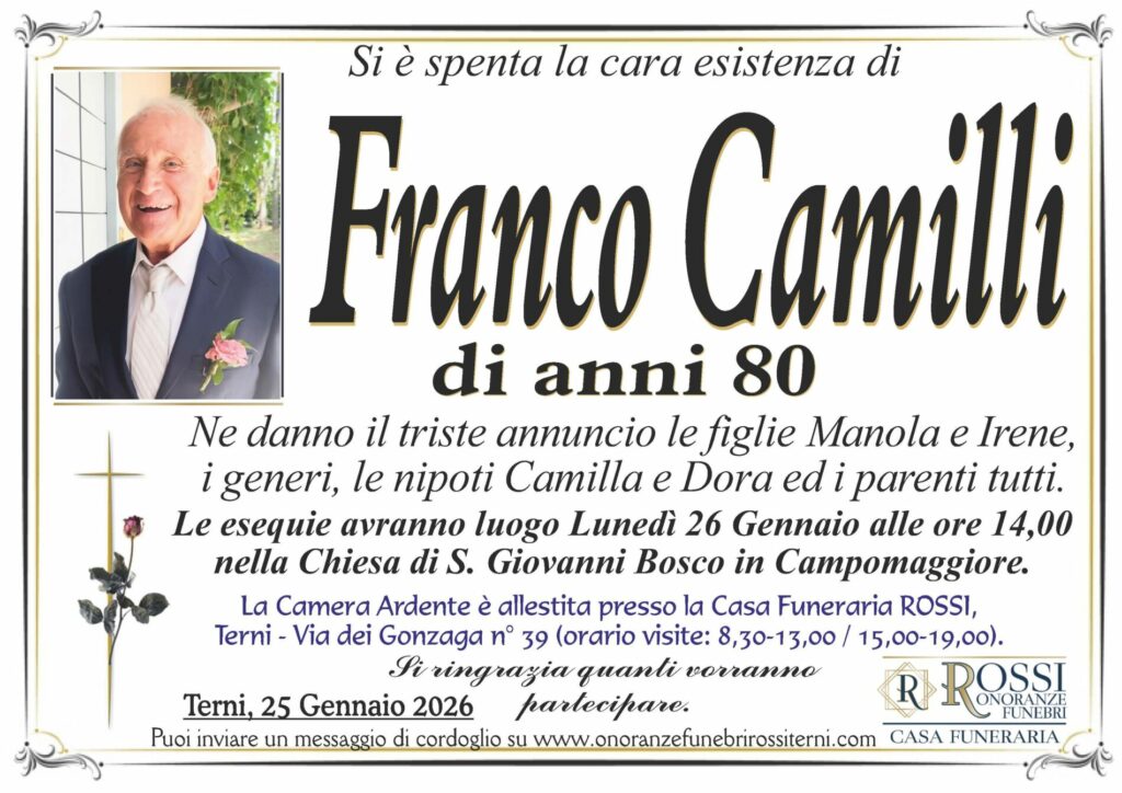 Funerale FRANCO CAMILLI a Terni - Onoranze Funebri Rossi